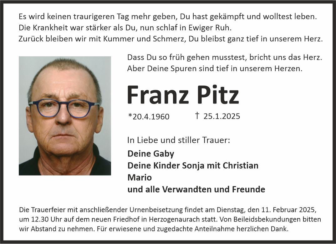 Traueranzeigen – Bestattungen Erich Petratschek Herzogenaurach