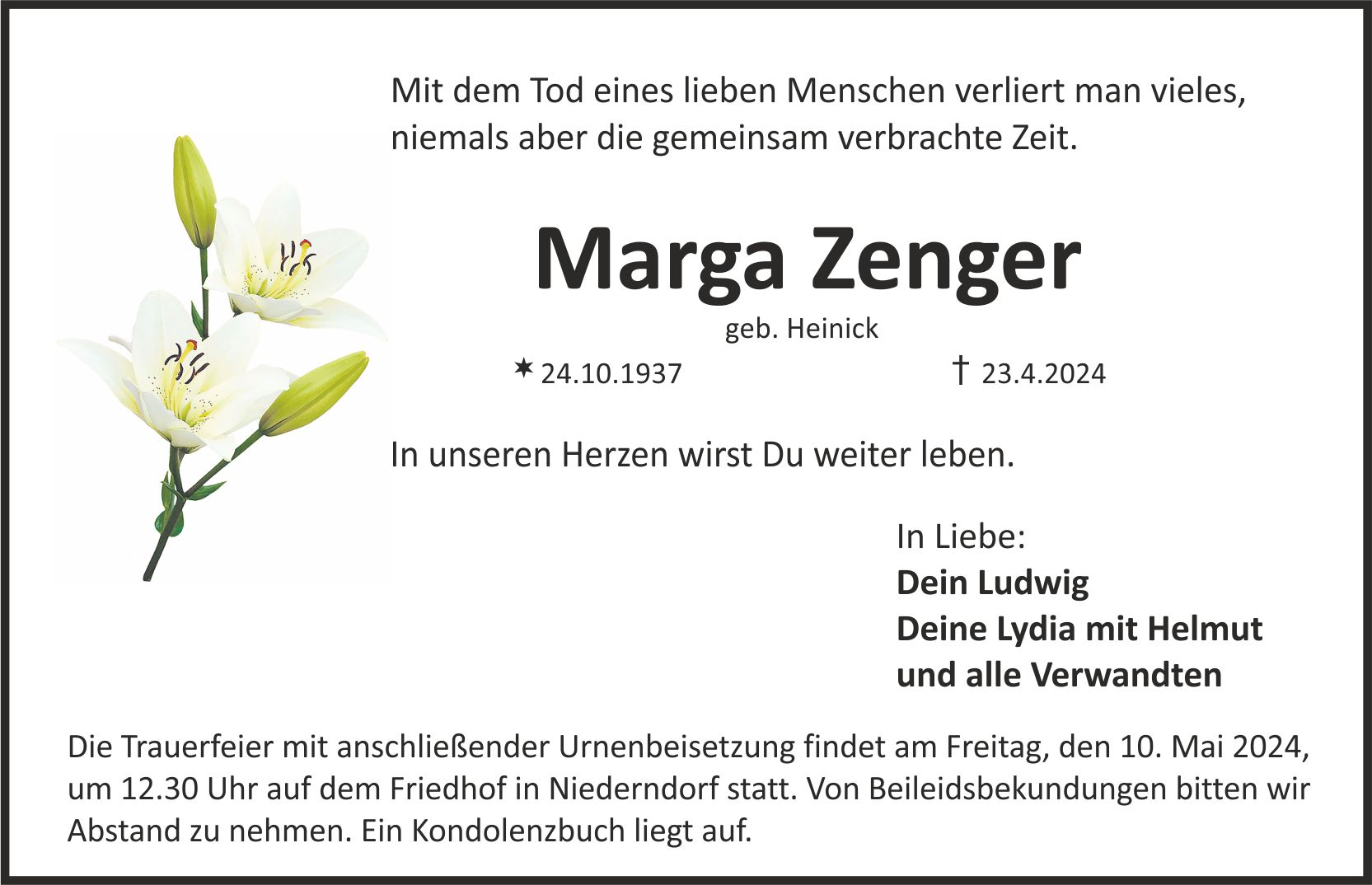 Traueranzeigen – Bestattungen Erich Petratschek Herzogenaurach